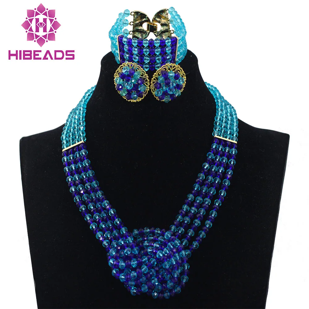 Wedding Teal Blue Costume Jewelry Sets Dubai Crystal Chunky Necklace ...