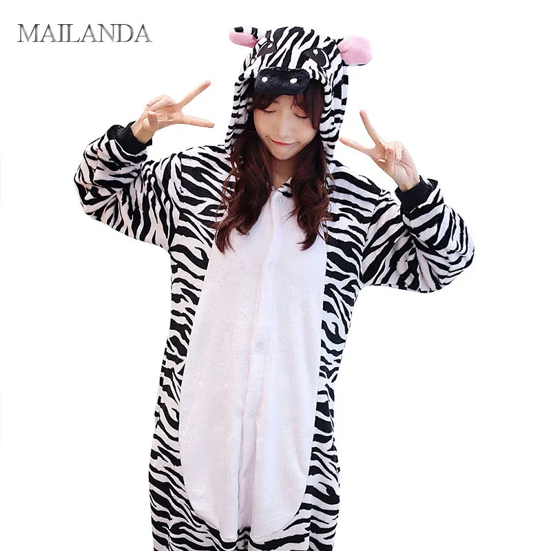 Women Zebra Pajamas Animal Onesies Flannel Cartoon Sleepwear Funny ...