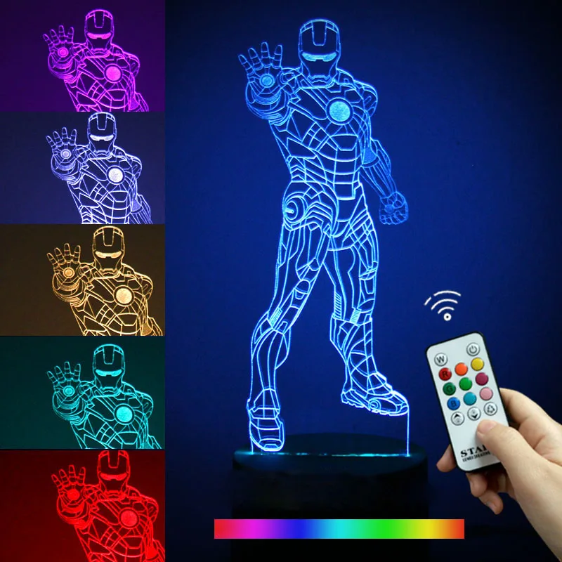 Movie Iron Man 3D Night Light Creative LED Table Lamp 7 Color Changing ...