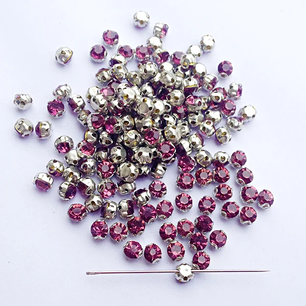 Piedras de cristal para coser, Strass brillante, amatista, 100 unids ...