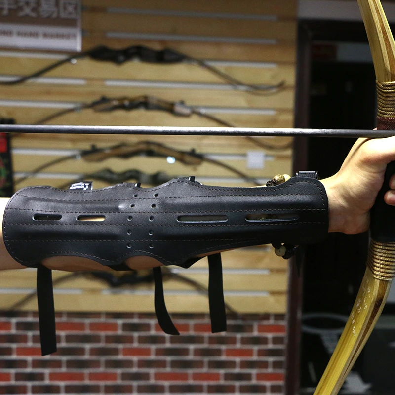 Free shipping 1pc archery arm guard leather 4 strap snape joint bow ...