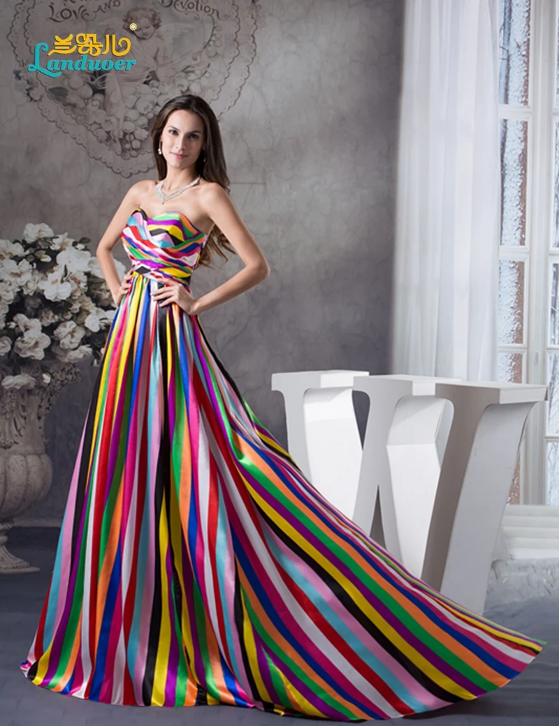 Long Prom Dresses 2016 Elegant Sweetheart Rainbow Printed Colorful Lace Long Prom Dresses 2016 Elegant Sweetheart Rainbow Printed Colorful Lace