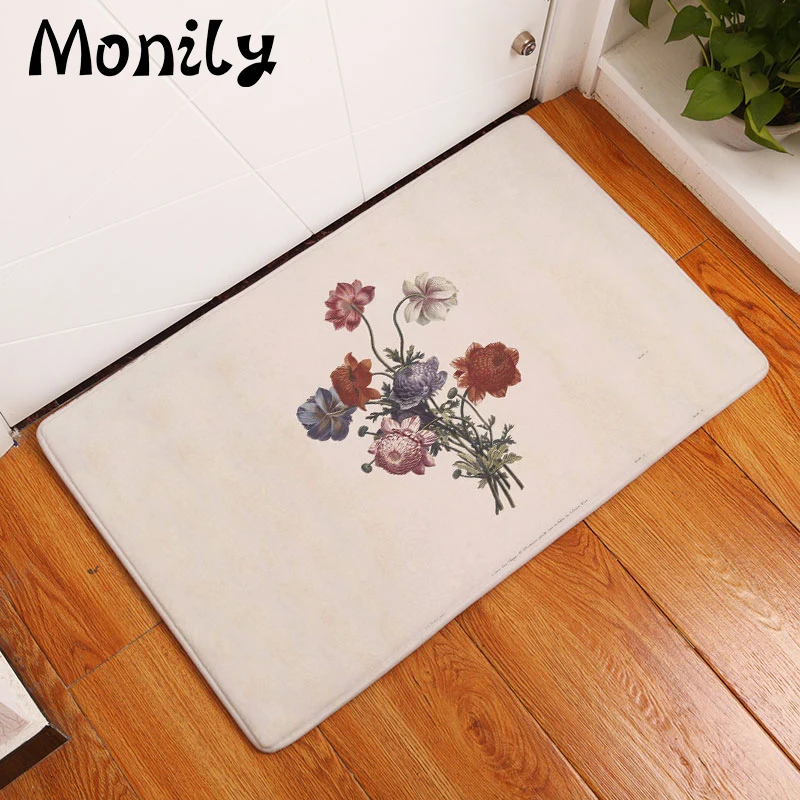 Monily Flannel Anti Slip Waterproof Floor Mat Plant Rose Flower Carpets ...