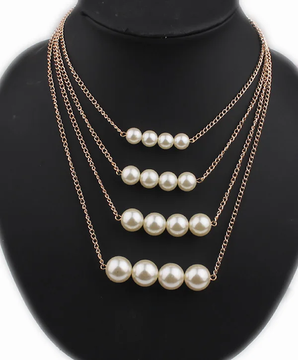 Fashion Multi Layer Big Pearl Necklace Jewelry 4 Layer Pearl Pendant ...