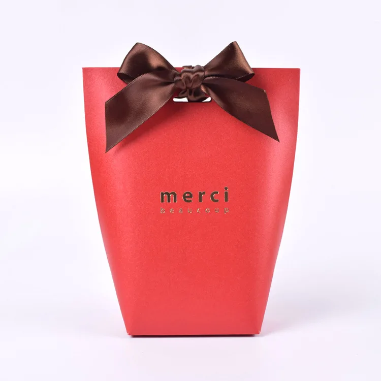 50pcs/lot New Hot Red Pillow Box Merci Ribbon Bow Present Carton Pouch ...
