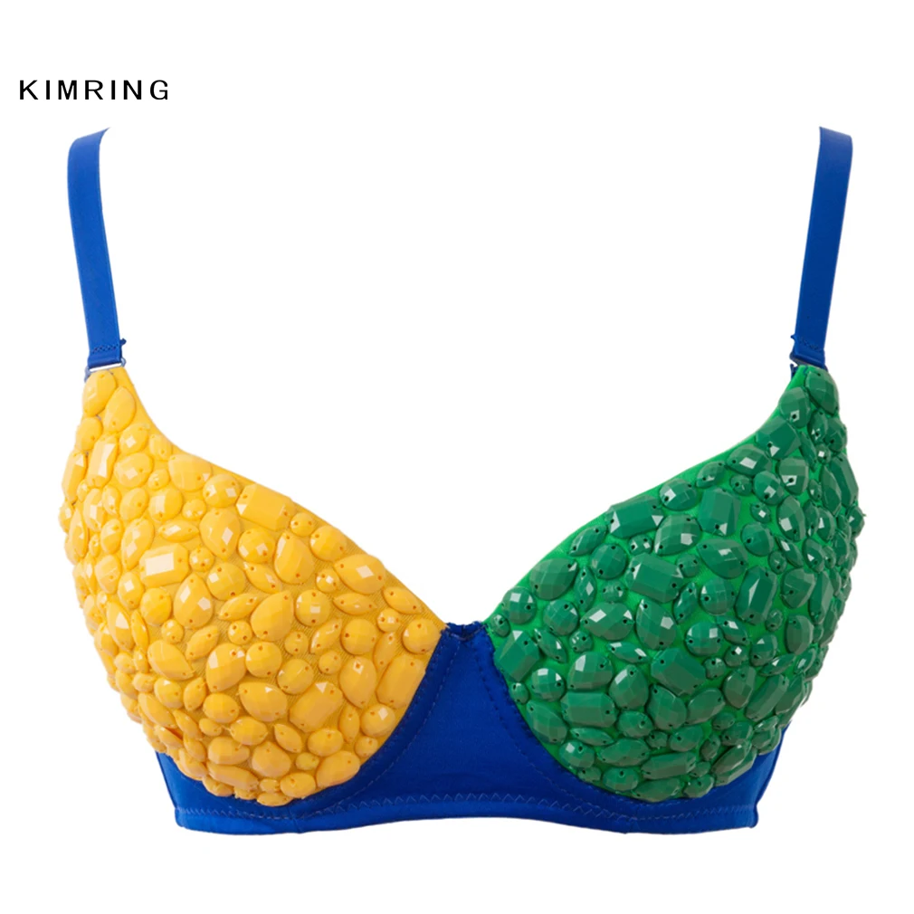Kimring Fashion Gem Stone Bra Funky Green And Yellow Bra Punk Rock Bra ...