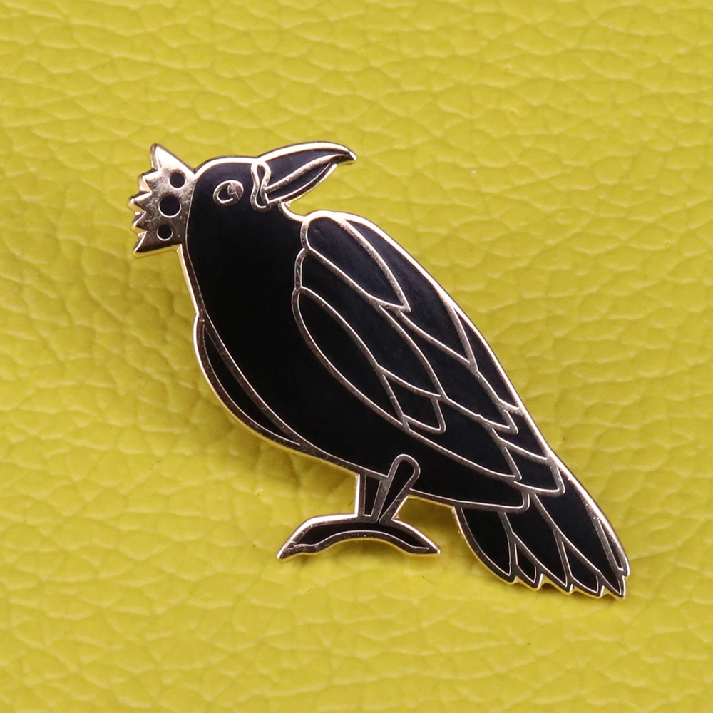 Raven King enamel pin black bird brooch horror raven badge Goth animal ...