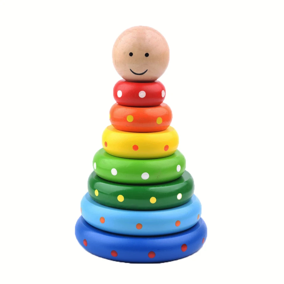 Chanycore Learning Educational Wooden Toys Rainbow Tower Circle ...