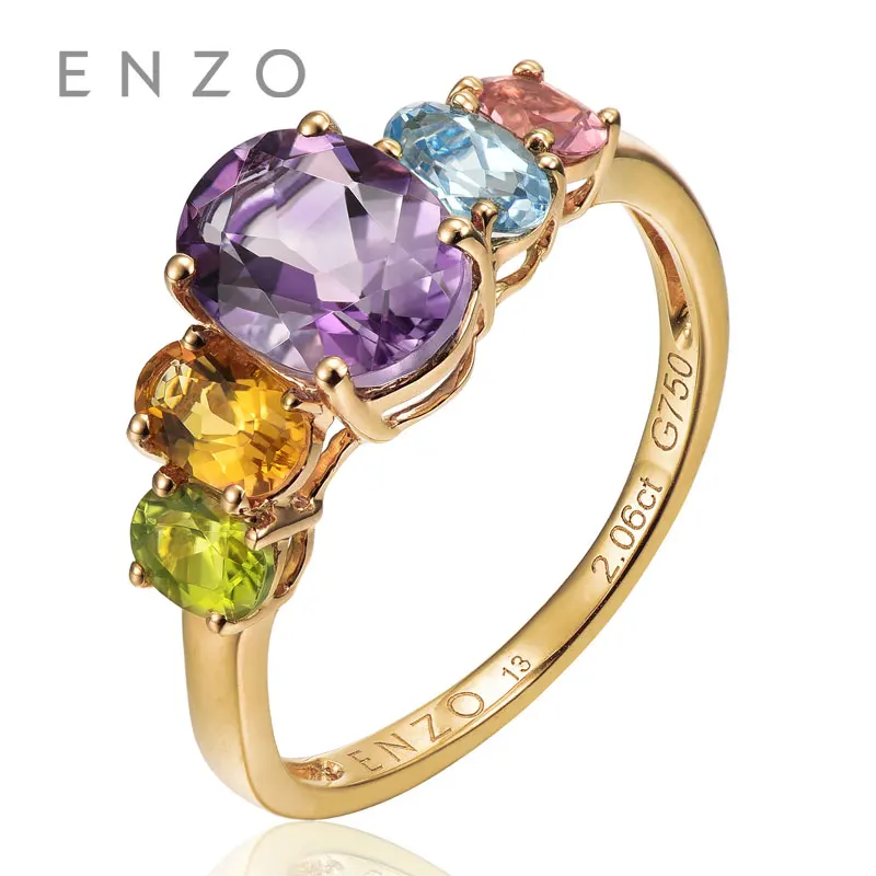 ENZO Rainbow 18K Gold Wave Ring Natural Colourful Crystal Ring With ...
