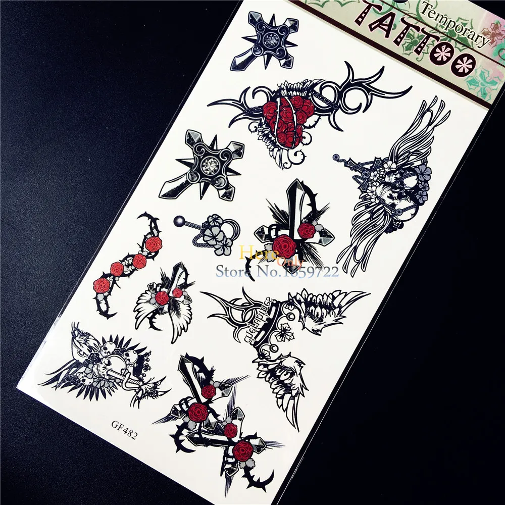 Trandy Punk Skull Wing Tattoo Sticker For Women Men Arm Leg Cross ...