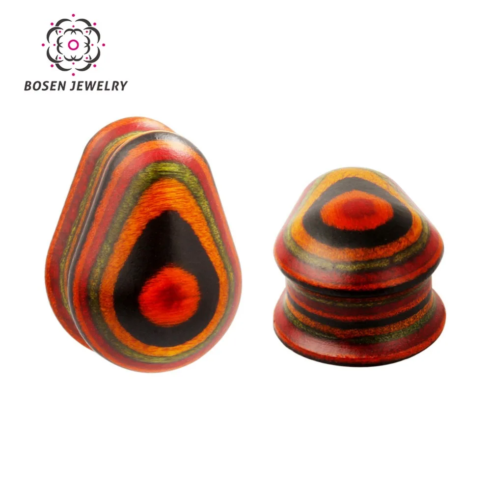 2017 fashion water drop shape color wood ear plugs piercing tunnels ear ...