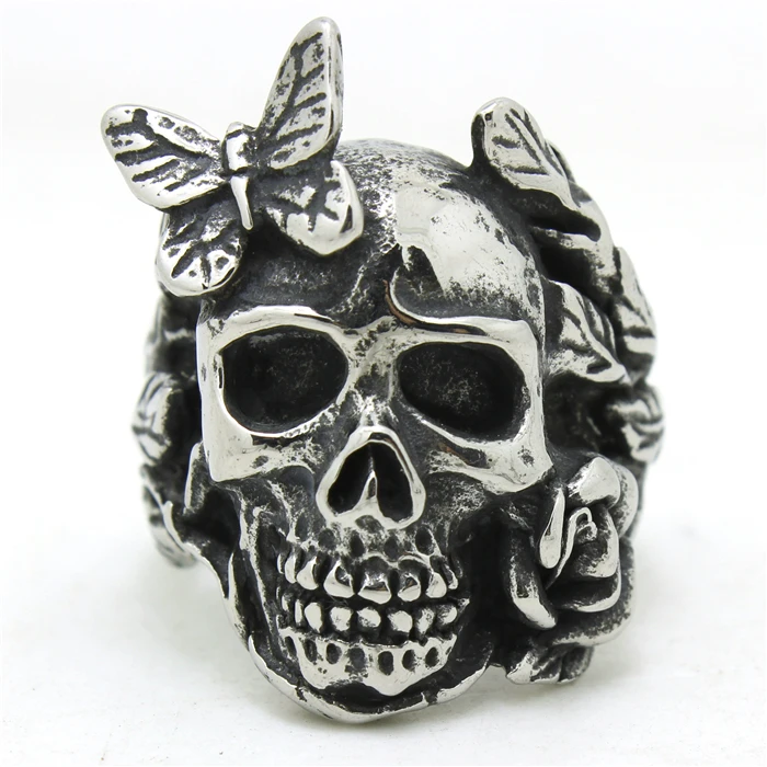 Cool Butterfly Ghost Skull Mens Ring 316l Stainless Mens Punk Skull ...