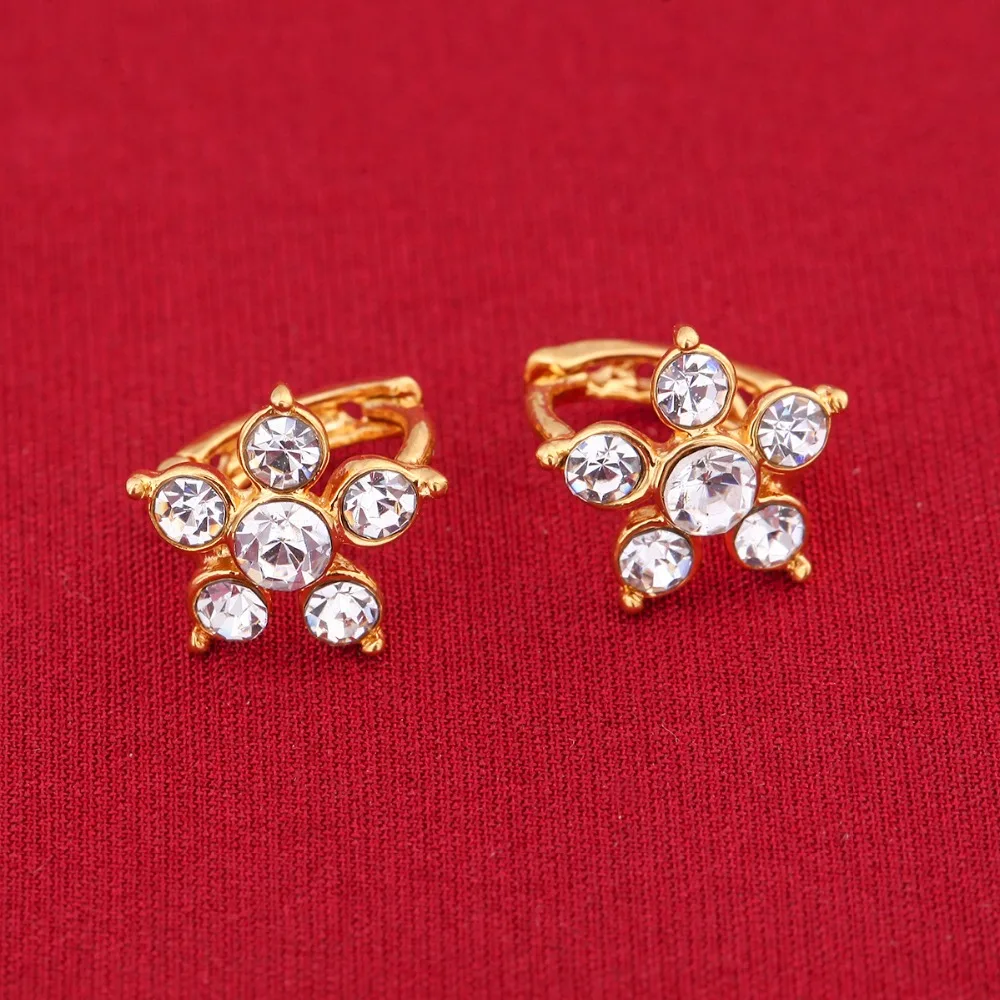 24K Gold Color Women Stone Forever Classic Style Star Flower Earrings ...