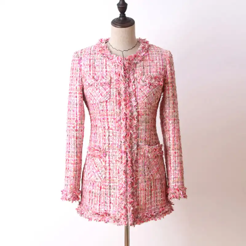 Pink Tweed Jacket spring / autumn /winter women's jacket coat classic ...