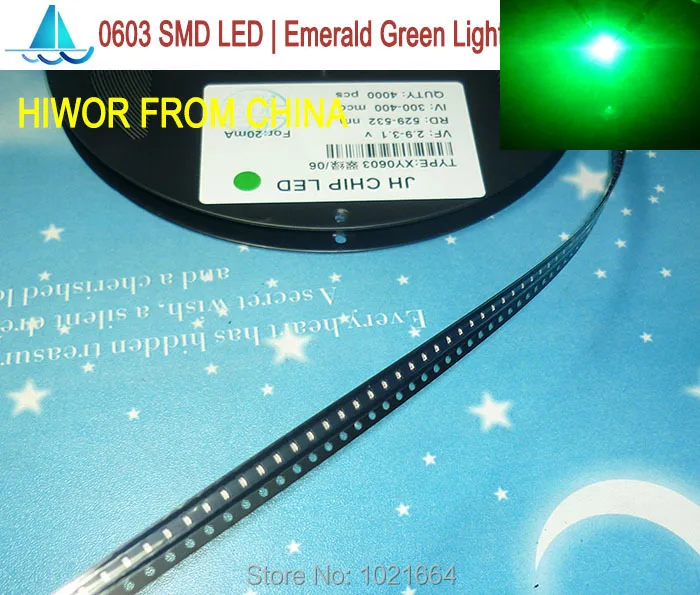 (500 개/몫)(LED | SMD) 0603 SMD LED, 에메랄드 그린 발광 컬러, 발광 다이오드, 릴 당 0603 ...