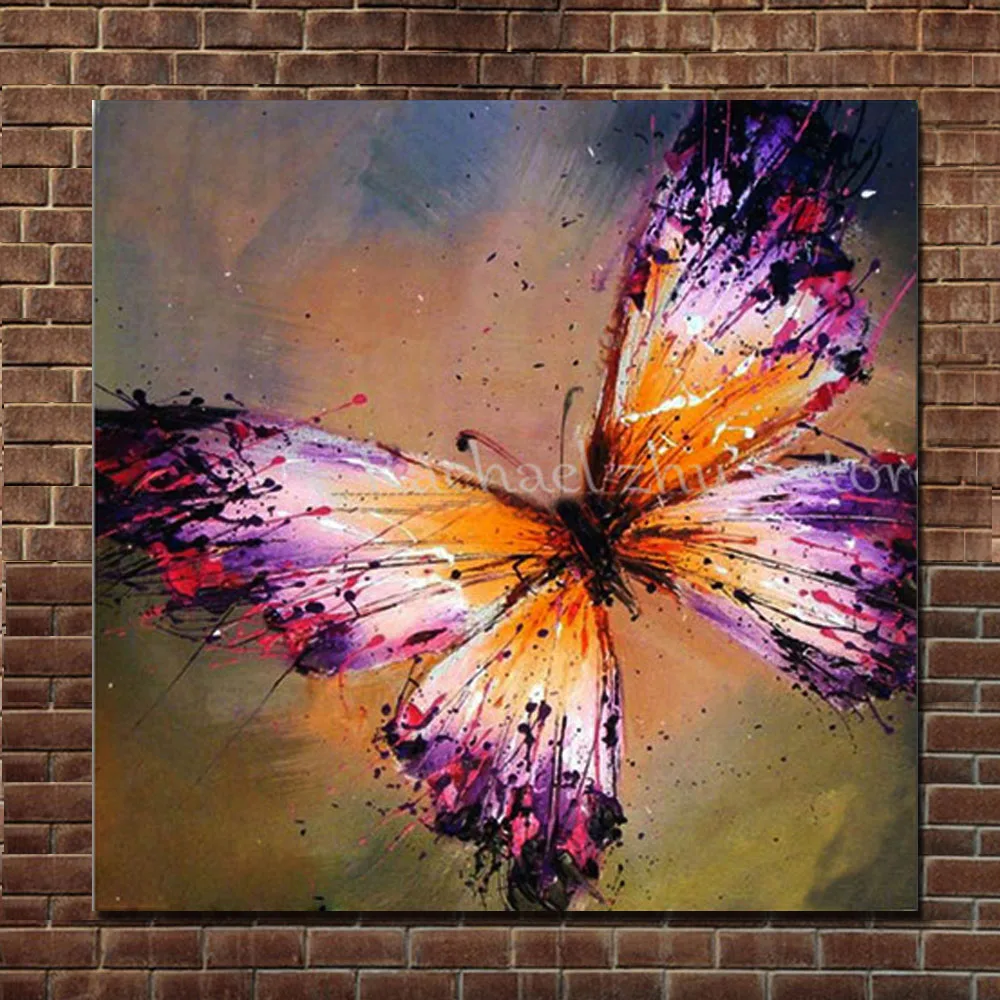 Hand Painted Abstract Purple Butterfly Oil Painting On Canvas Abstract 