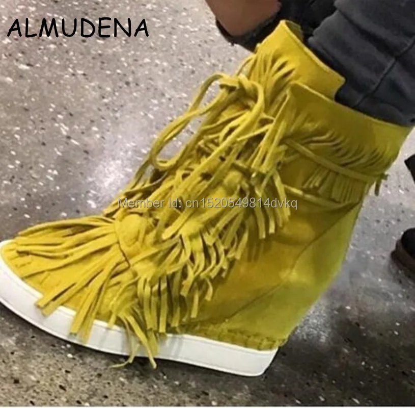 Zapatos de cuña con flecos para mujer, botines de plataforma de cuero ...