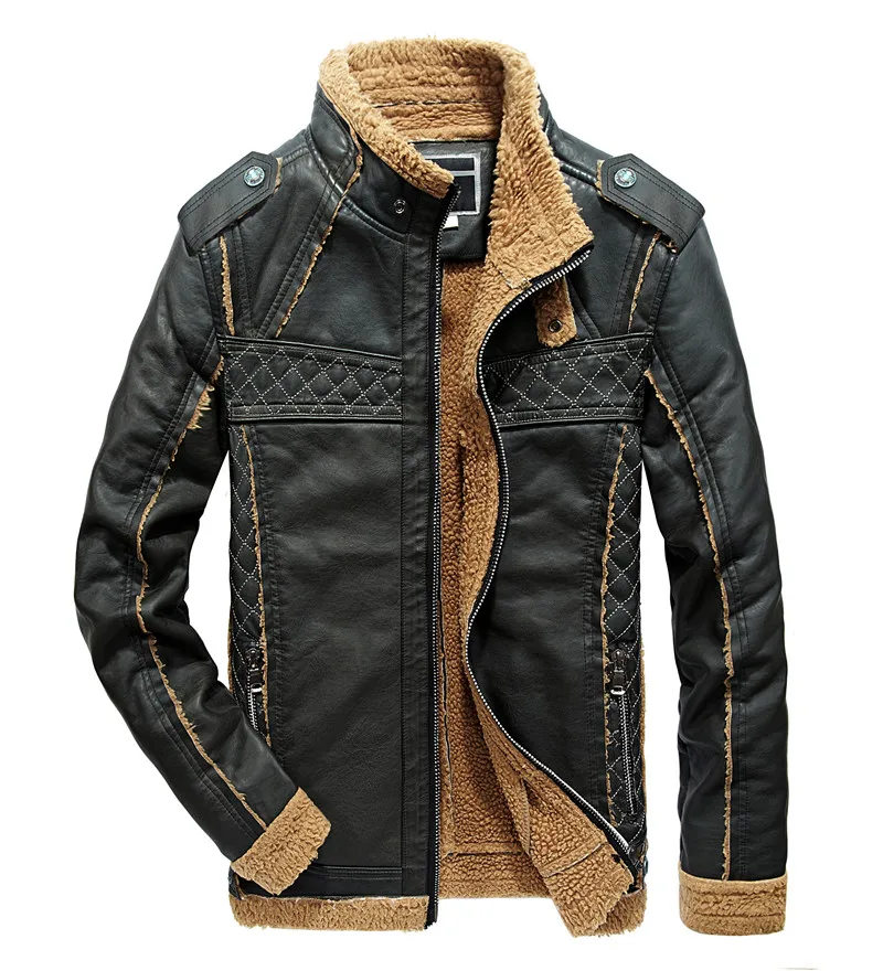 Winter PU Leather Jacket Men Leather Standing Collar Jackets Coat ...