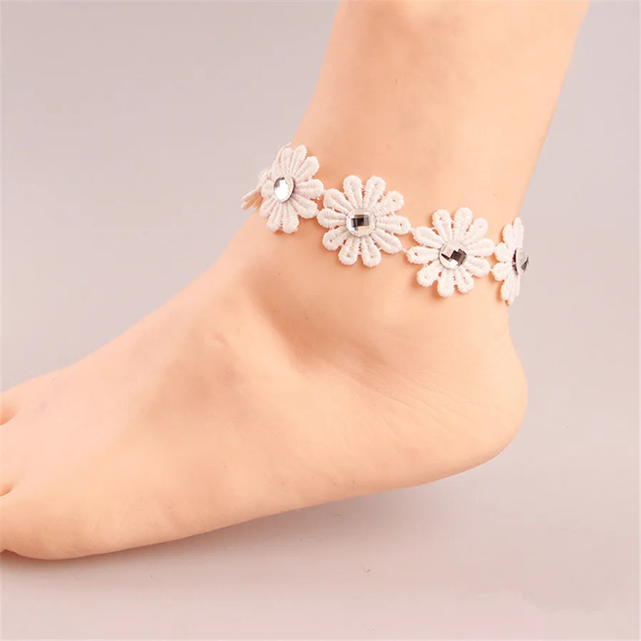 SEA MEW Fashion Sexy Crystal White Lace Anklets For Women Chain Anklet ...