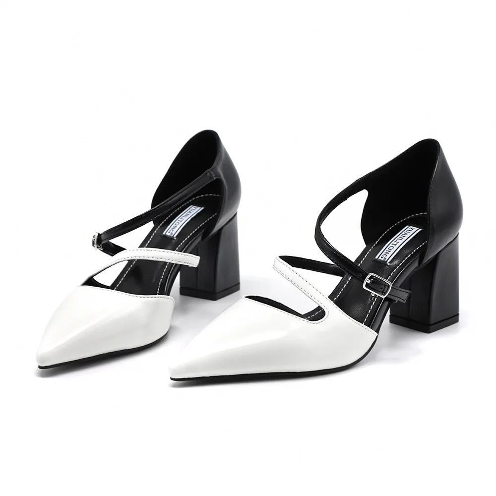 Sandálias de outono da moda coreana, cores mistas, bico fino, fivela ...