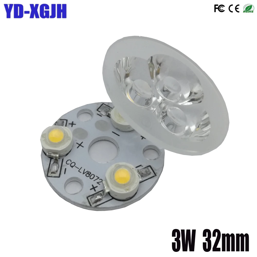 10PCS 3W 32nm high power LED PCB lens with 1W chips installed Aluminum ...