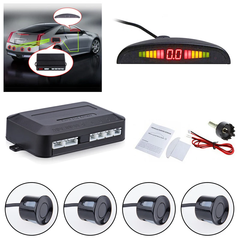 Car Parktronic LED Parking Sensor With 4 Sensors Reverse Backup Car ...