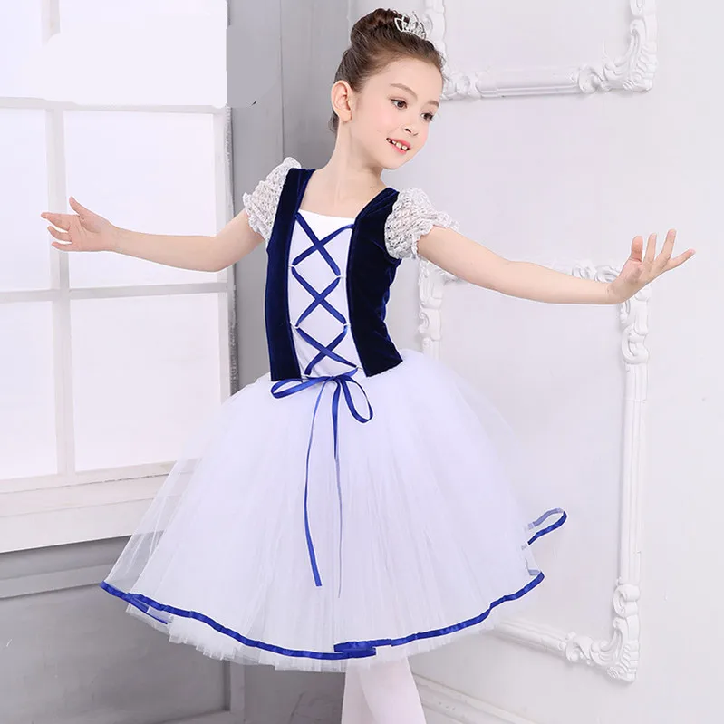 New Lace Short Sleeve Children Ballet Tutu Clothing Long Tulle Dance ...
