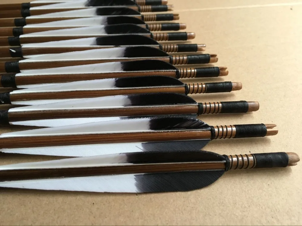 GOOD QUALITY ARCHERY BAMBOO ARROWS WITH DYED FEATHERS USE FOR 20LB-80LB ...