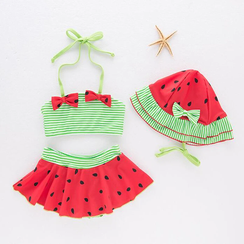 Little Girls Three Piece Swimsuit Sets Cute Fruit Watermelon Printed ...