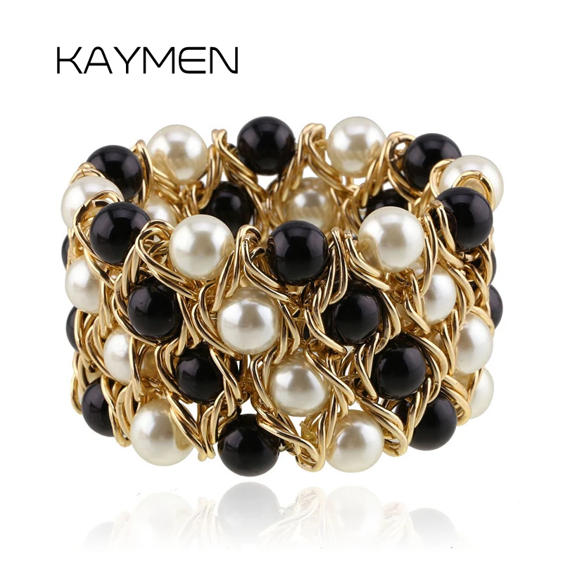 KAYMEN Новая мода золотые цепочки Imitataion нить жемчуга эластичный ...