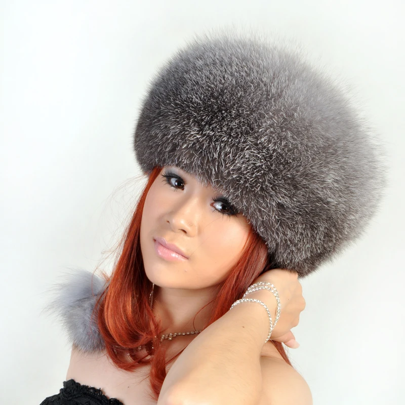 Real fur hats of genuine fox fur Fashion warm women's hat with natural ...