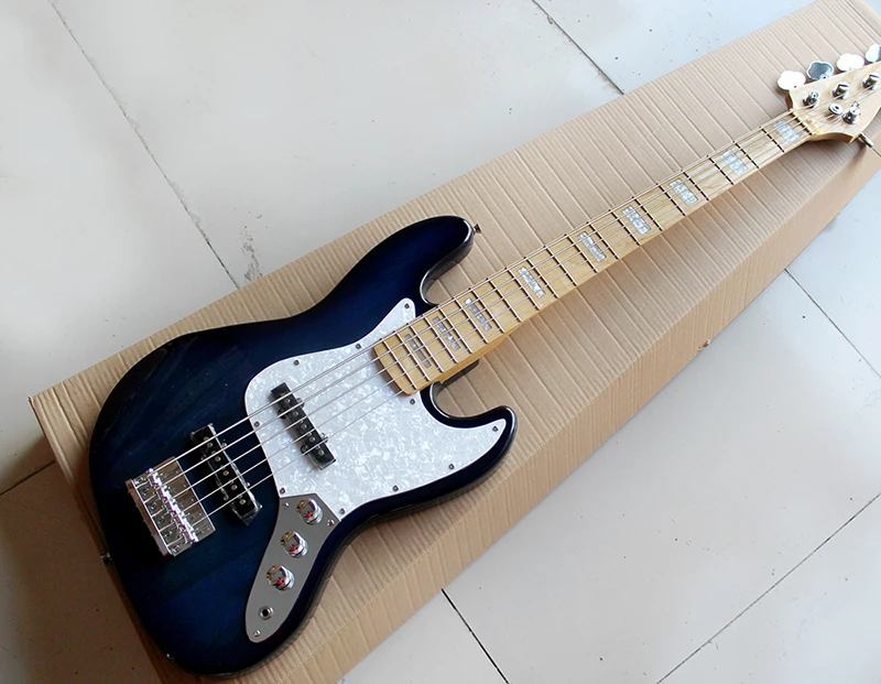 Dark Blue Electric Bass Guitar with Maple Fretboard,5 Strings,20 Frets ...