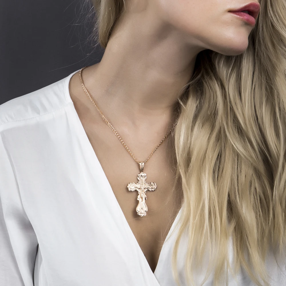 Big Cross Pendant Necklace For Mens Women 585 Rose Gold Filled Jesus ...