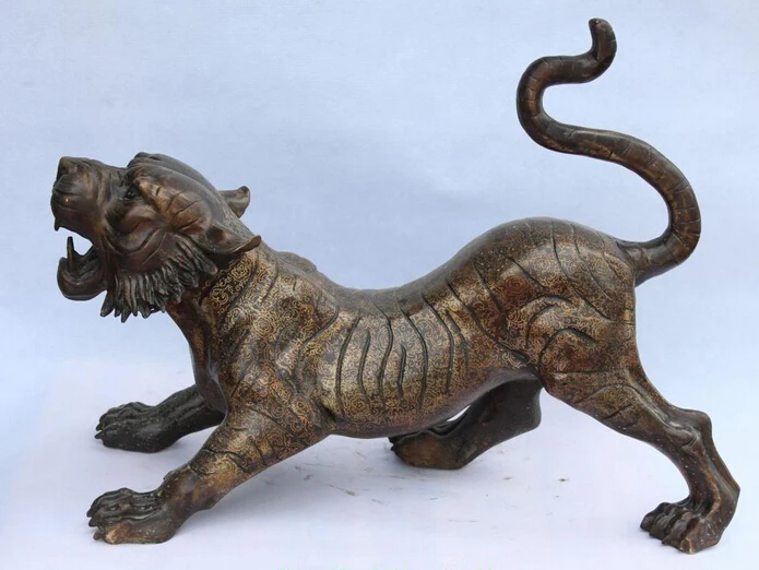 bi00309 26" Chinese Bronze Gilt Animal Ferocity Phylactery Tigre Tiger ...