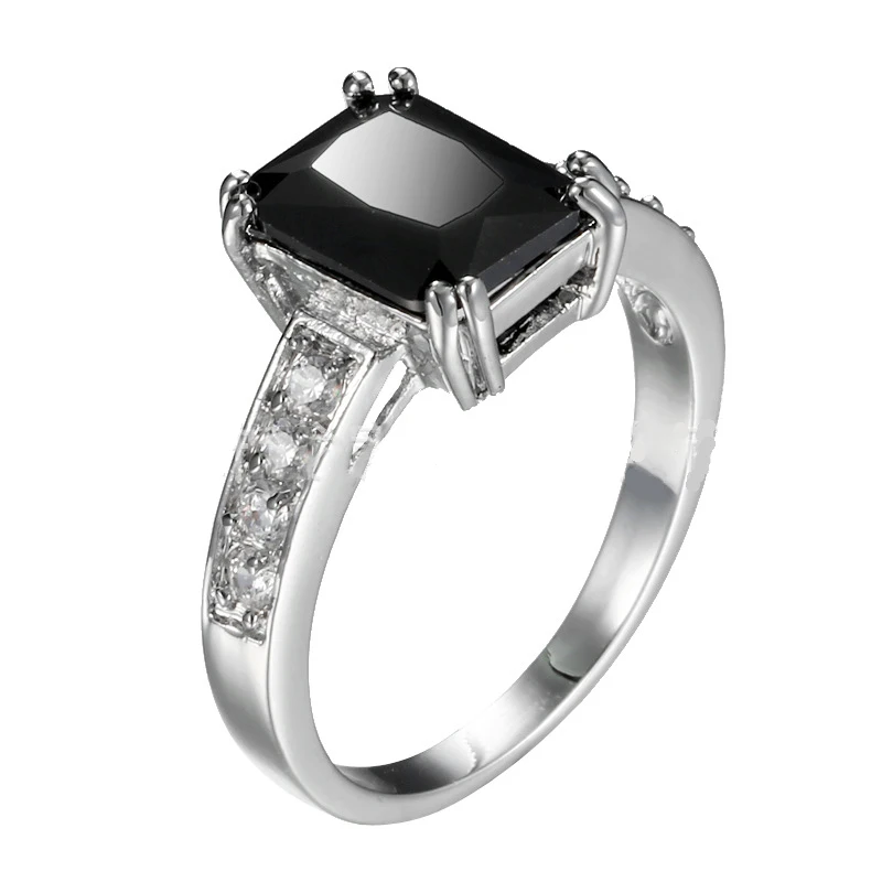 Genuine Silver Color Ring With Black Cubic Zirconia For Women With ...