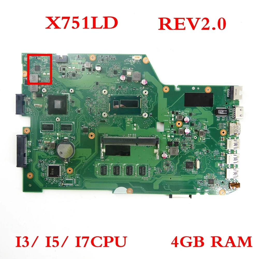 X751LD 4GB RAM mainboard REV2.0 For ASUS X751L K751LD R752L R752LD ...