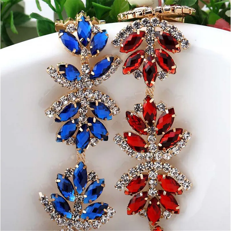 1yd Gold Tone Red& Sapphire Crystal Rhinestone Chain Wedding Costume ...