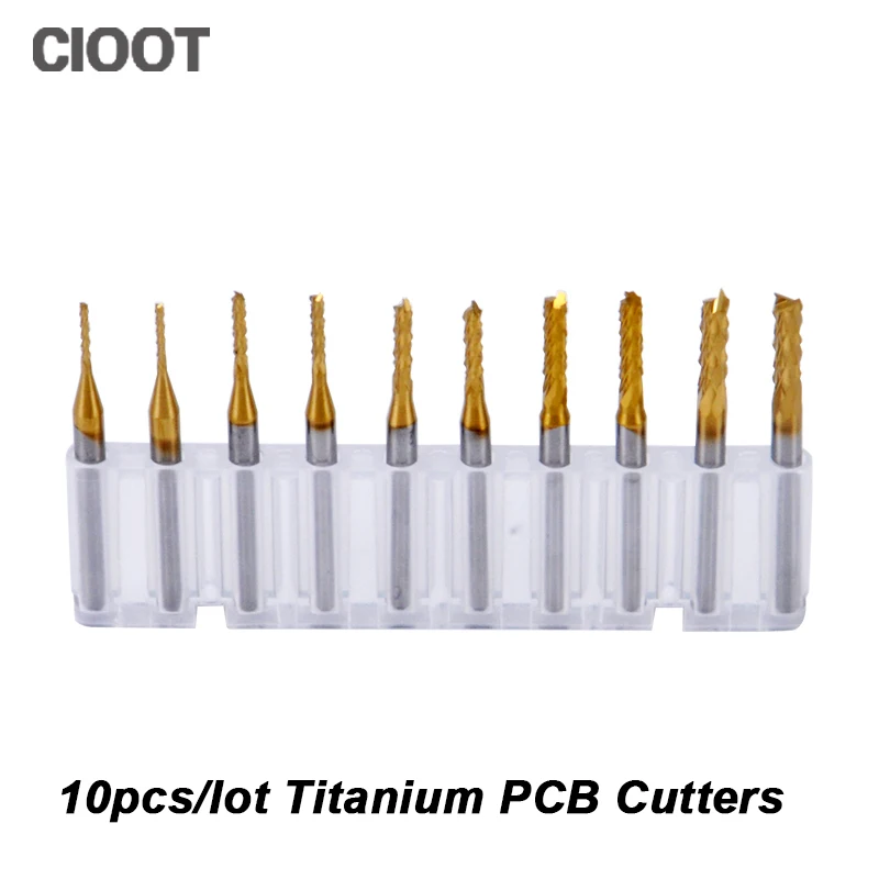 CNC Router Bits 10pcs Titanium Coat 0.4 3mm PCB Cutter Tools Milling ...