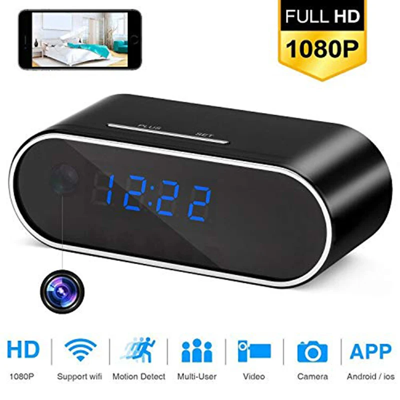 1080P Table Clock Camera Wireless WiFi Mini IP Camera IR Night Vision ...