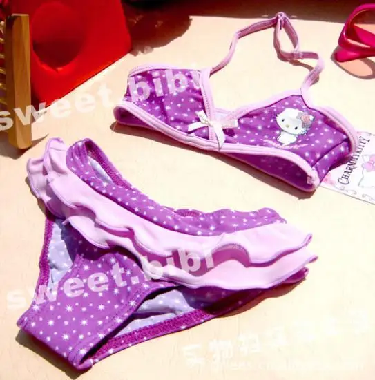 Baby Girls Bikini Lace purple dots Split type bathing suit Beach Swim ...