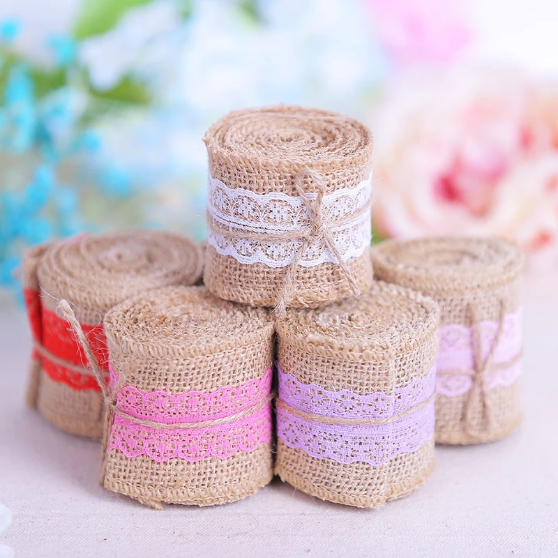 2m Linen Fabric Ribbon Lace Edge Diy Craft Wedding Decoration Christmas ...
