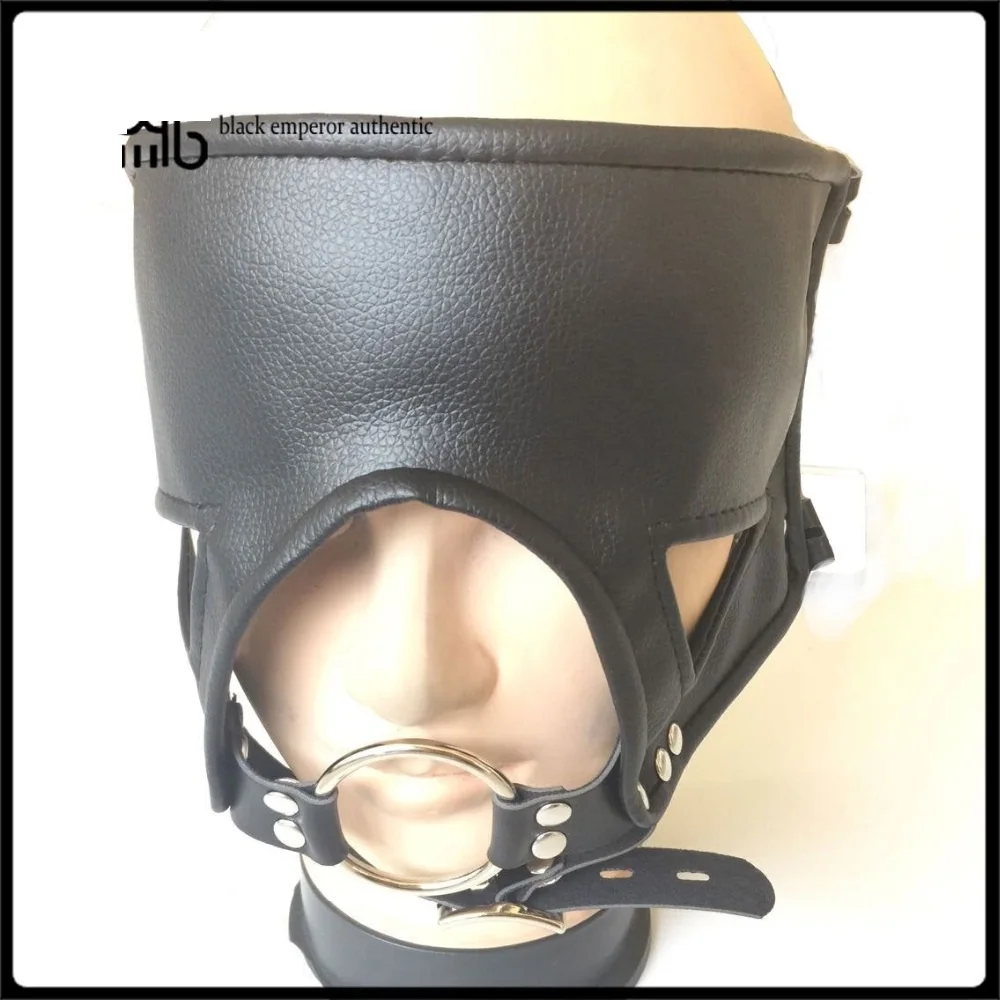 Leather Harness Fetish Mask Mouth Ring Gag Bondage Eyepatch Hood Headgear Dog Slave Restraints ...