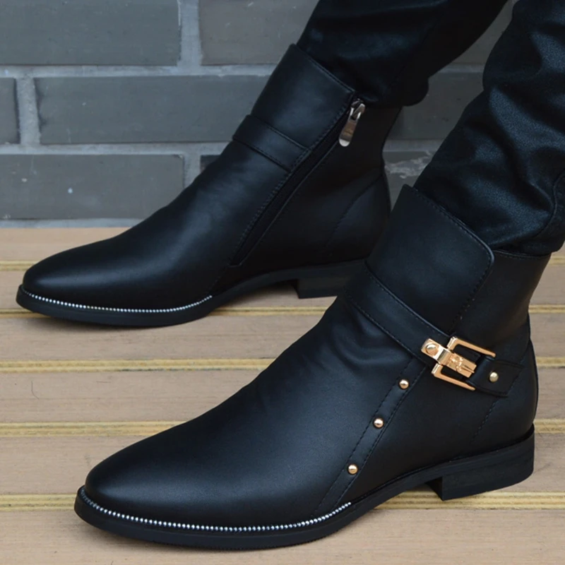 Nova moda botas masculinas de couro genuíno britânico outono inverno ...