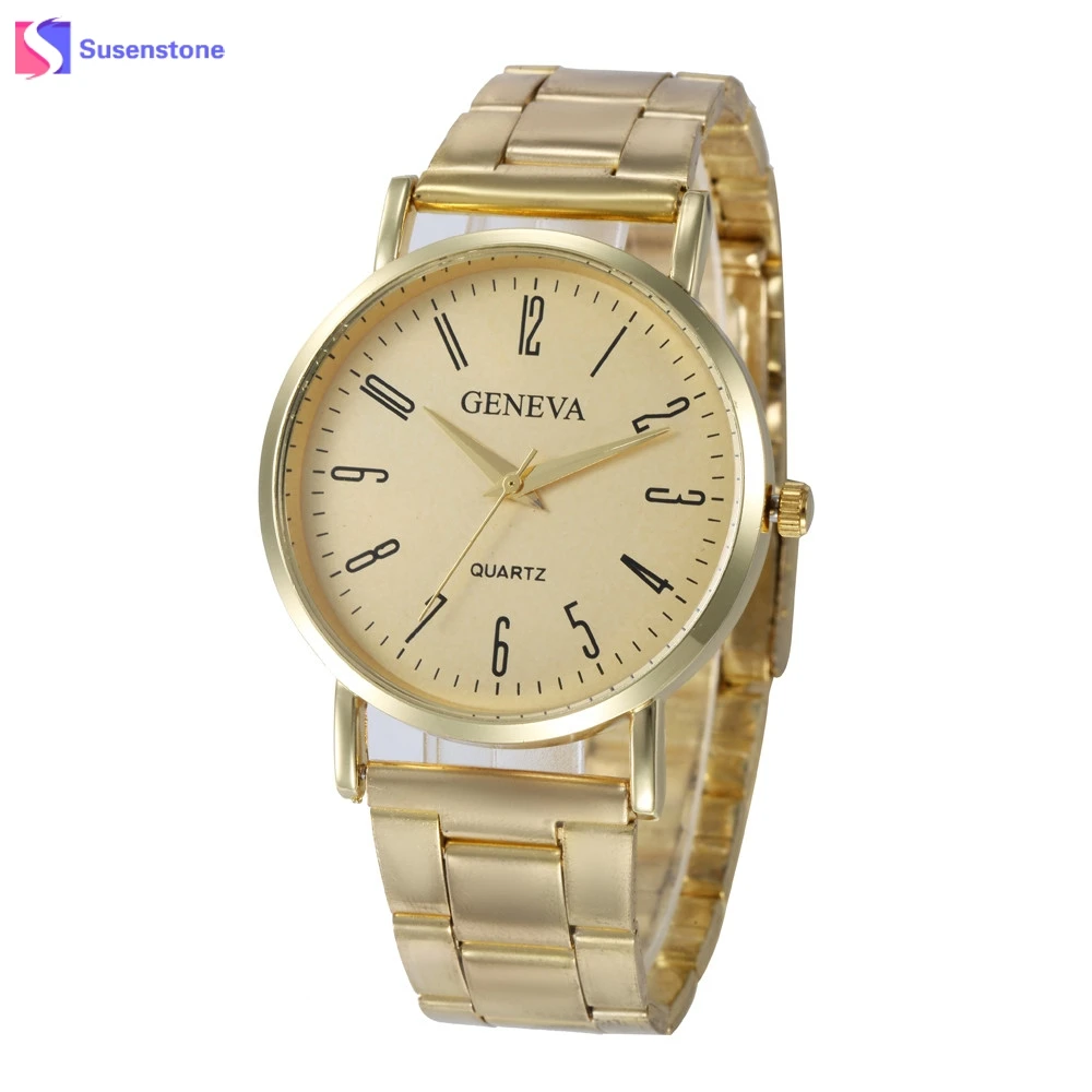 Fashion Geneva Watch Women Gold Stainless Steel Analog Quartz Watch ...