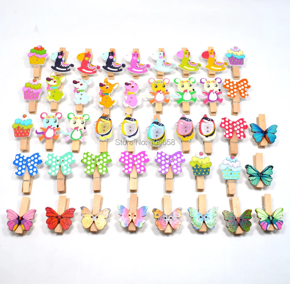 10pcs 7x35mm Natural Wooden Clips With Icecream For Photo Paper Clips ...