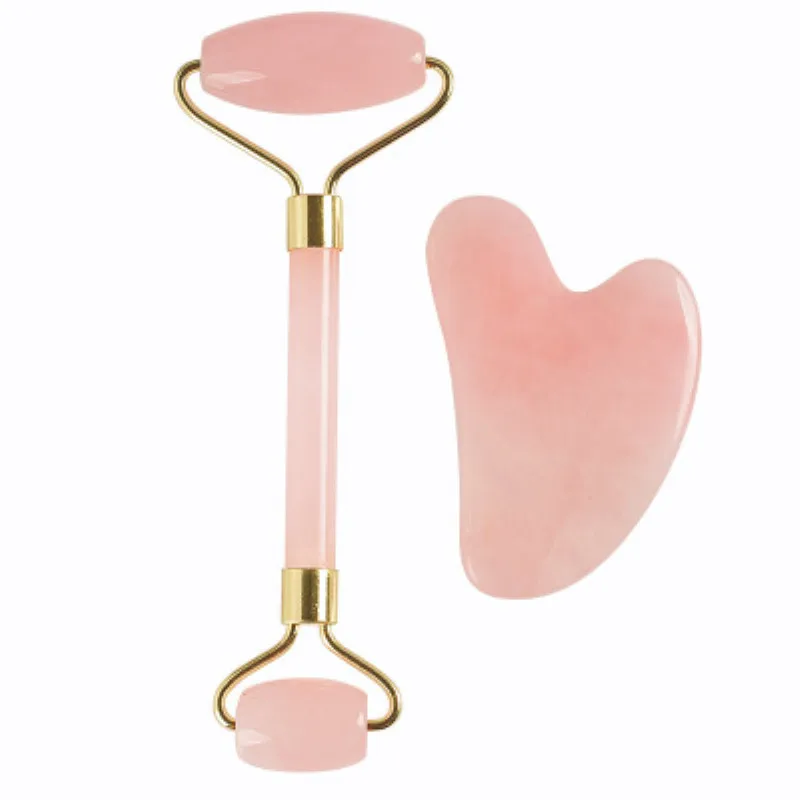 Natural Rose Quartz Jade Roller Real Jade Gua Sha Board Face Thin Massager Anti Wrinkle Tools