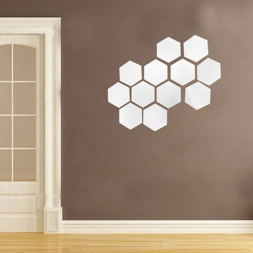 12pcs 3d Mirror Hexagon Vinyl Removable Wall Sticker Decal Home Decor