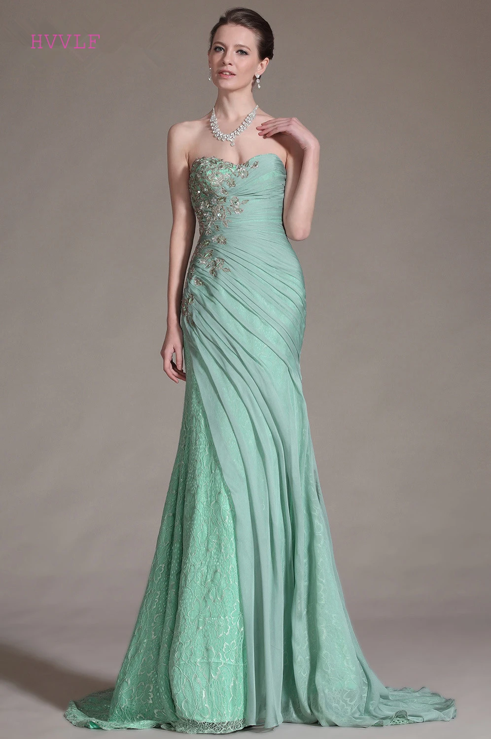 Mint Green Evening Dresses 2019 Mermaid Sweetheart Chiffon Lace