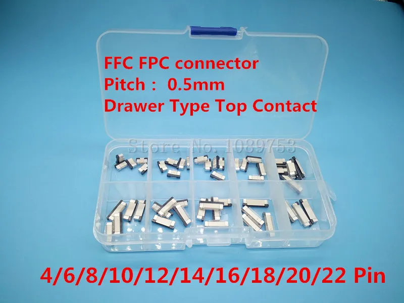 50pcs FFC FPC connector 0.5mm 4/6/8/10/12/14/16/18/20/22 Pin Drawer ...