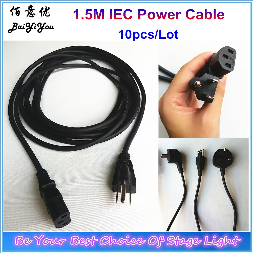 10pcs/lot Free Shipping 1.5m Stage Light Iec Power Cord Cable With ...